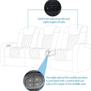 Weilianda Home Theater Seating Top Grain Leather Recliner Chair Dual Power Electric Headrest Movie Gaming Sofa with Tray Table Type-C USB Charge Cup Holders (Row of 3 Loveseat, Black)