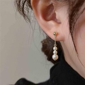 Sttiafay Vintage Pearl Drop Earrings Long Pearl Chain Earrings Gold Pearl Tassel Earrings Pearl Beaded Stud Earrings Jewelry for Women and Girls