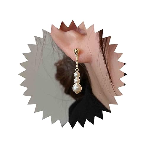 Sttiafay Vintage Pearl Drop Earrings Long Pearl Chain Earrings Gold Pearl Tassel Earrings Pearl Beaded Stud Earrings Jewelry for Women and Girls