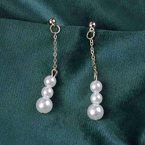 Sttiafay Vintage Pearl Drop Earrings Long Pearl Chain Earrings Gold Pearl Tassel Earrings Pearl Beaded Stud Earrings Jewelry for Women and Girls