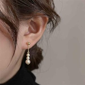 Sttiafay Vintage Pearl Drop Earrings Long Pearl Chain Earrings Gold Pearl Tassel Earrings Pearl Beaded Stud Earrings Jewelry for Women and Girls