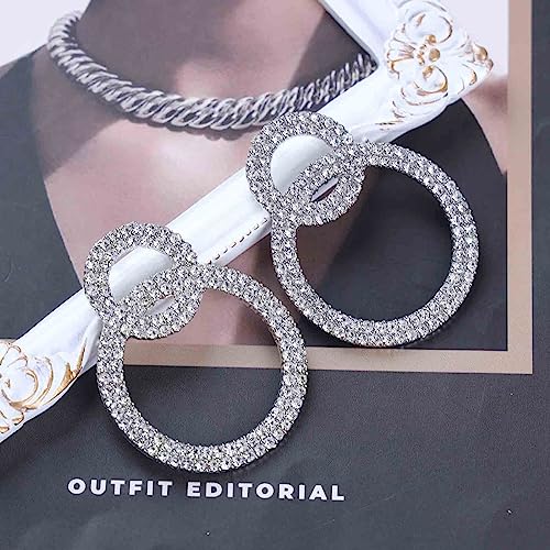 Sttiafay Vintage Crystal Circle Drop Earrings Double Circle Hoop Earrings Silver Cz Circle Dangle Earrings CZ Hollow Circle Earrings Jewelry for Women and Girls