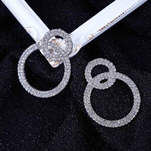 Sttiafay Vintage Crystal Circle Drop Earrings Double Circle Hoop Earrings Silver Cz Circle Dangle Earrings CZ Hollow Circle Earrings Jewelry for Women and Girls