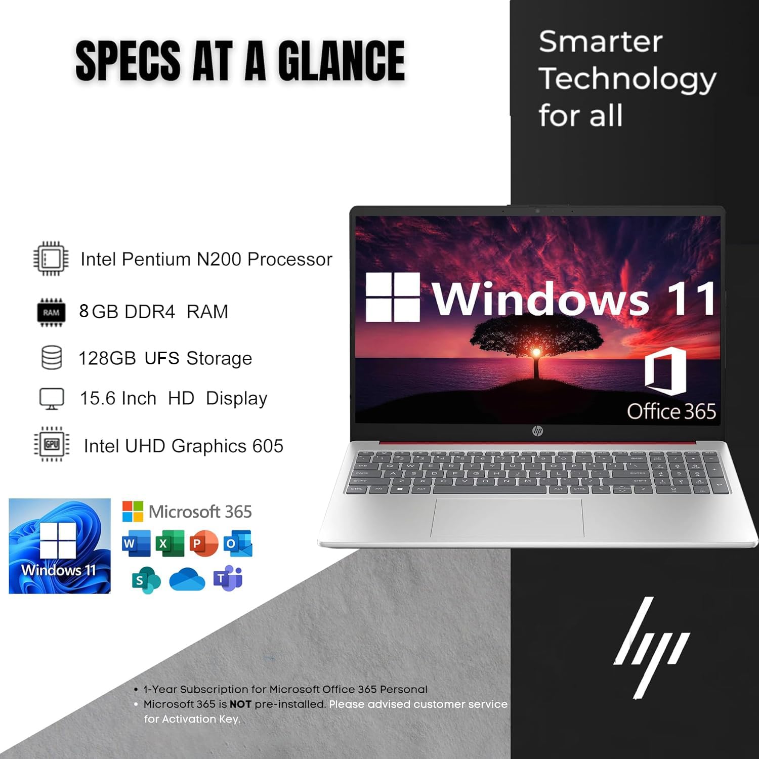 HP Newest 15.6 Inch Laptop for Business and College, Intel Core Pentium N200(4 core), 8GB RAM, 128GB Storage, Windows 11 Home, 1-Year Microsoft 365, HDMI, WiFi, Scarlet Red, PCM