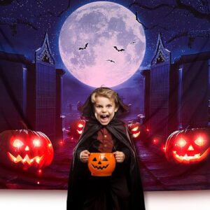 Light Up Halloween Backdrop 7x5 FT,Halloween Back Drop for Iron Gate,Pumpkin Head, Ideal for Halloween Photo Backdrop, Halloween Party Decorations,Halloween Backdrops for Photography