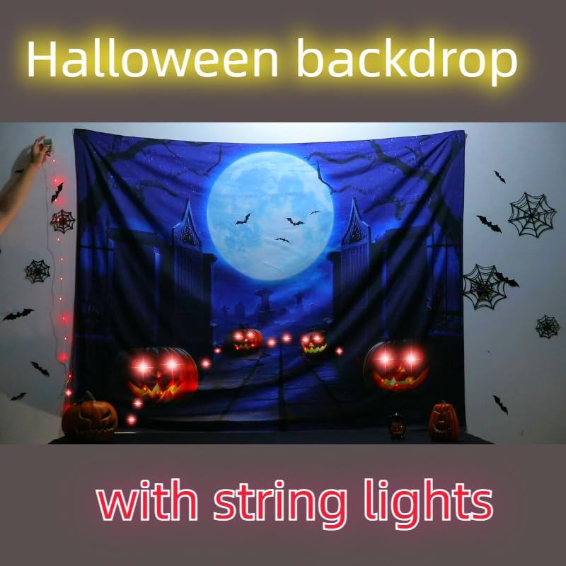 Light Up Halloween Backdrop 7x5 FT,Halloween Back Drop for Iron Gate,Pumpkin Head, Ideal for Halloween Photo Backdrop, Halloween Party Decorations,Halloween Backdrops for Photography