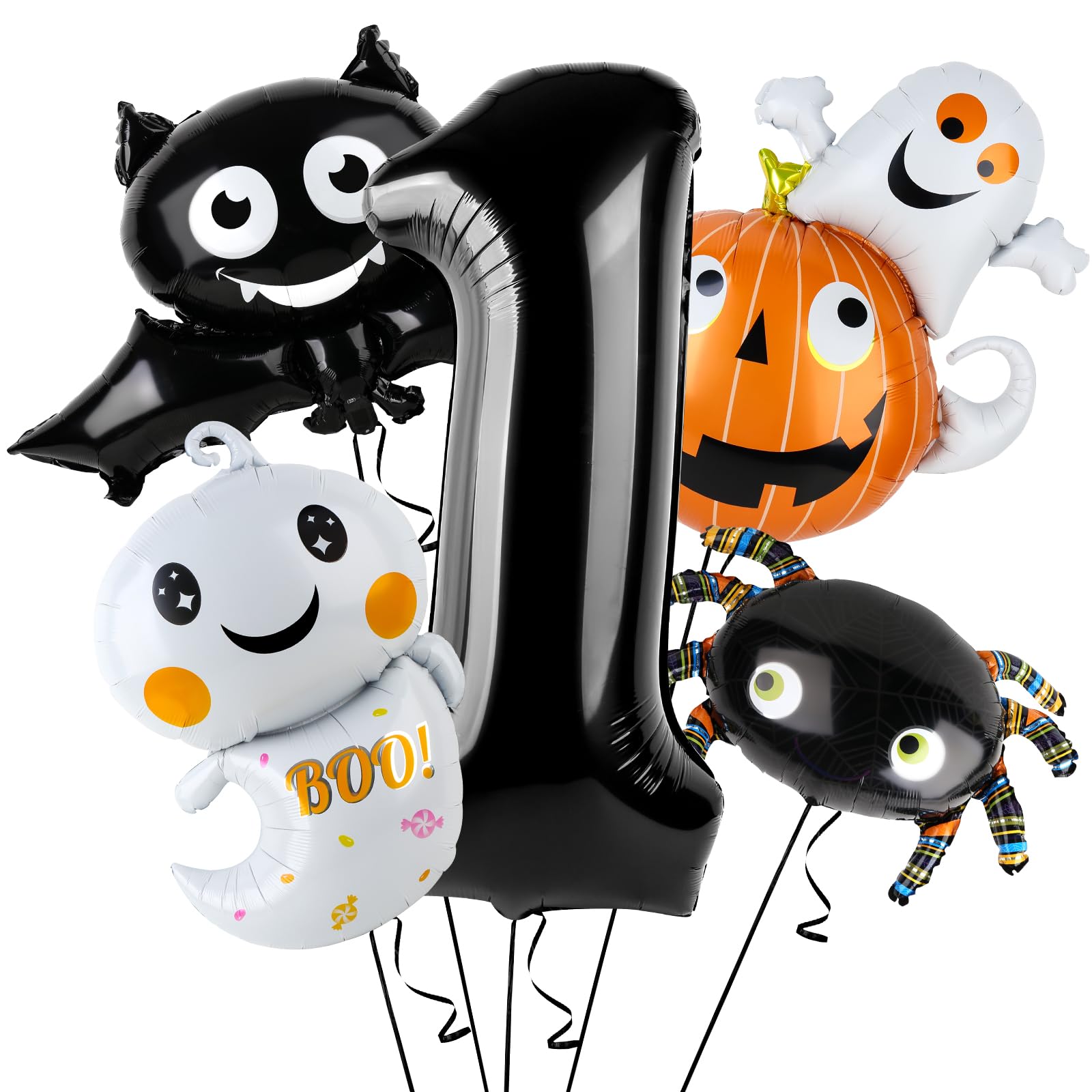 Dripykiaa 5Pcs Helloween First Birthday Party Supplies 40 Inch Black One Balloon for Sweet One Birthday Party Decorations Birthday Party Decorations Backdrops for Boys & Girls