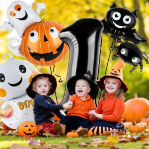 Dripykiaa 5Pcs Helloween First Birthday Party Supplies 40 Inch Black One Balloon for Sweet One Birthday Party Decorations Birthday Party Decorations Backdrops for Boys & Girls