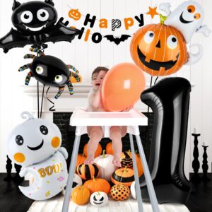 Dripykiaa 5Pcs Helloween First Birthday Party Supplies 40 Inch Black One Balloon for Sweet One Birthday Party Decorations Birthday Party Decorations Backdrops for Boys & Girls