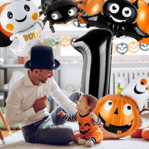 Dripykiaa 5Pcs Helloween First Birthday Party Supplies 40 Inch Black One Balloon for Sweet One Birthday Party Decorations Birthday Party Decorations Backdrops for Boys & Girls