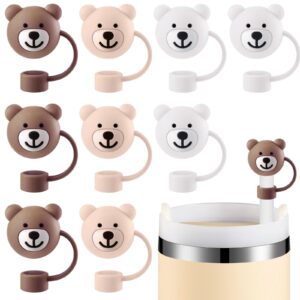 zhehao 9 pcs bear straw protector cover cute straw covers cap compatible with stanley 20 30 40 oz silicone straw covers cute straw covers tumbler straw topper, 3 colors