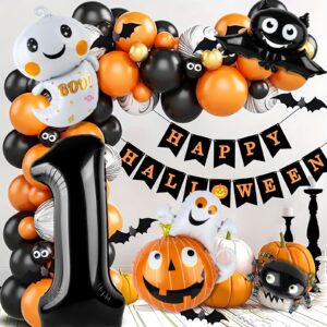 Dripykiaa 5Pcs Helloween First Birthday Party Supplies 40 Inch Black One Balloon for Sweet One Birthday Party Decorations Birthday Party Decorations Backdrops for Boys & Girls