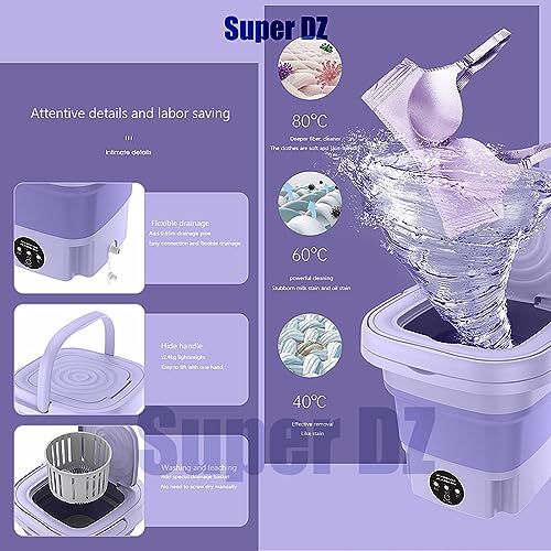 6.5L Portable Washing Machine, Foldable Mini Washer, 3 Modes Deep Cleaning, Low Noise Mini Washing Machine, Detachable Drain Basket for Baby Clothes, Underwear, Briefs Washing, Socks (Pink)