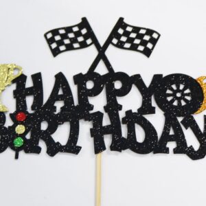 Sodasos Car Cake Topper Race Car Cake Decorations for Racing Car Checkered Flag Kids Boy Girl Happy Birthday Party Supplies (car)