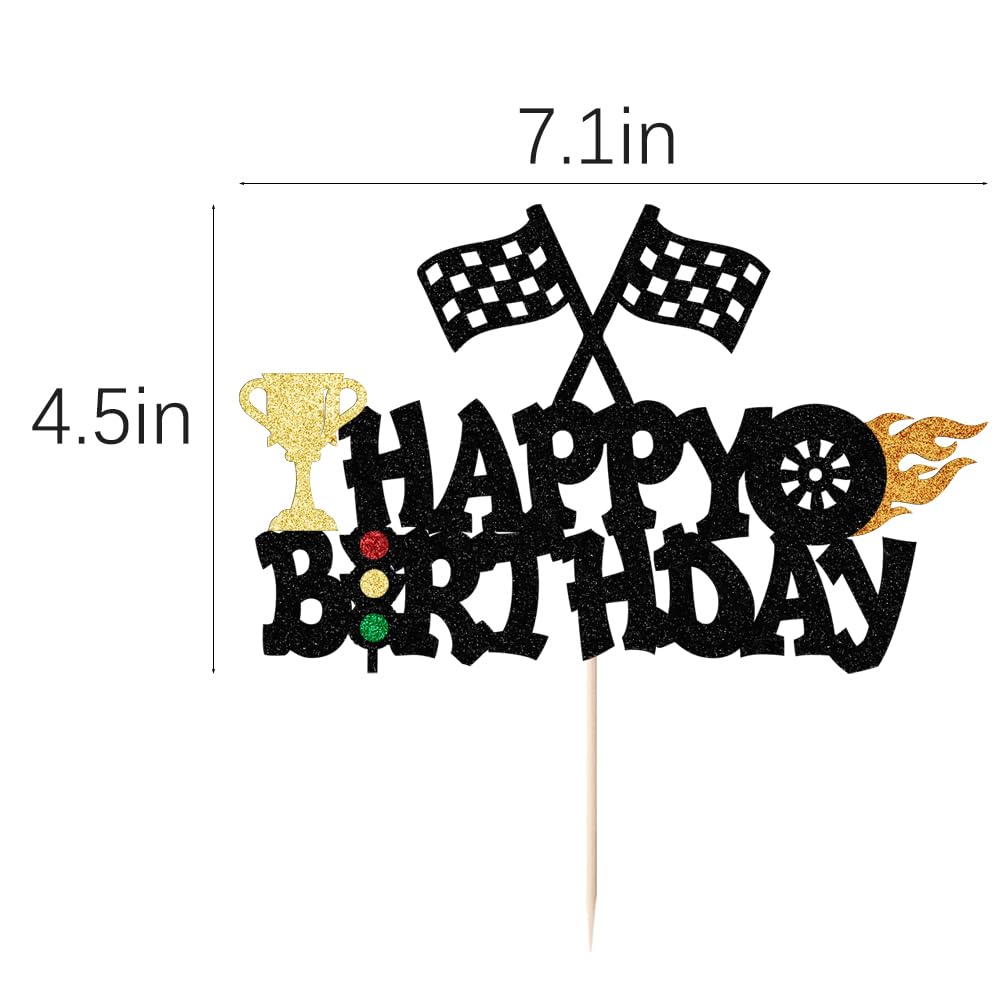 Sodasos Car Cake Topper Race Car Cake Decorations for Racing Car Checkered Flag Kids Boy Girl Happy Birthday Party Supplies (car)