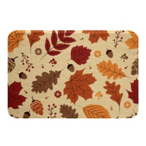 erosebridal fall leaves bathroom rugs, autumn maple leaf bath mat, botanical farmhouse non slip bath rug, pine cones fall harvest doormats floor mats thanksgiving gift, orange yellow green 20"x 32"