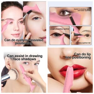 YRAKOZIN Multifunctional Eyeliner Stencils [4 PCS], Eye Makeup Tool Set[Wing Eyeliner Aid + Silicone Beauty Ruler] as Eyelash Shield/Eyebrow Shaping/Jaw Line/Lip Line for Beginners (Pink)