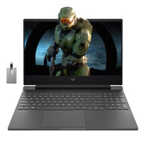 hp victus 15.6" fhd 144hz gaming laptop, amd ryzen 5 7535hs, 16gb ddr5, 1tb ssd, nvidia geforce rtx 2050, backlit keyboard, hd webcam, wi-fi 6, bluetooth, gray, win 11 pro, 32gb snowbell usb card