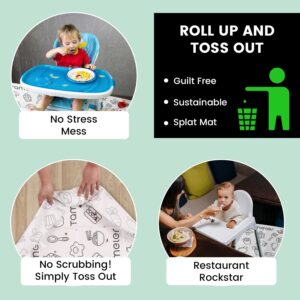 Disposable Splat Mat for Under High Chair - Tameler 30 Pack 35'' x 43'' High Chair Floor Mats for Babies, Waterproof Splash Mats, Disposable Placemats for Home & Restaurant, Baby Led Weaning Supplies