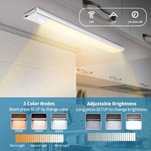 FINZERO Under Cabinet Lights,56 Led Motion Sensor Cabinet Light,2000mAh Rechargeable Magnetic Strip Lights,3 Light Color & Dimming,12inch Closet Lights for Wardrobe,Cabinet,Cupboard(2 Pack)