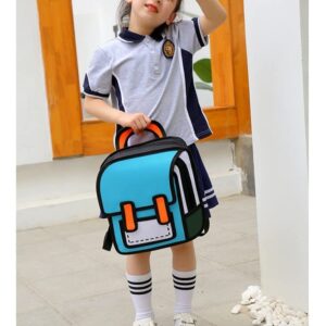 Yinilomo 3D Jump Style Kawaii Backpack Sketch Cute Cartoon 2D Drawing from Comic Paper Anime Bookbag School Supplies Fun Daypack (Blue)