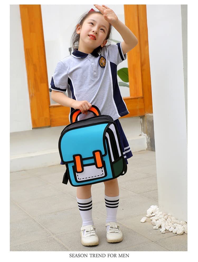 Yinilomo 3D Jump Style Kawaii Backpack Sketch Cute Cartoon 2D Drawing from Comic Paper Anime Bookbag School Supplies Fun Daypack (Blue)