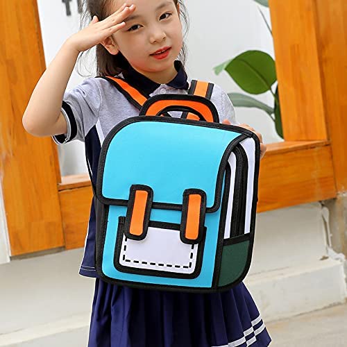 Yinilomo 3D Jump Style Kawaii Backpack Sketch Cute Cartoon 2D Drawing from Comic Paper Anime Bookbag School Supplies Fun Daypack (Blue)