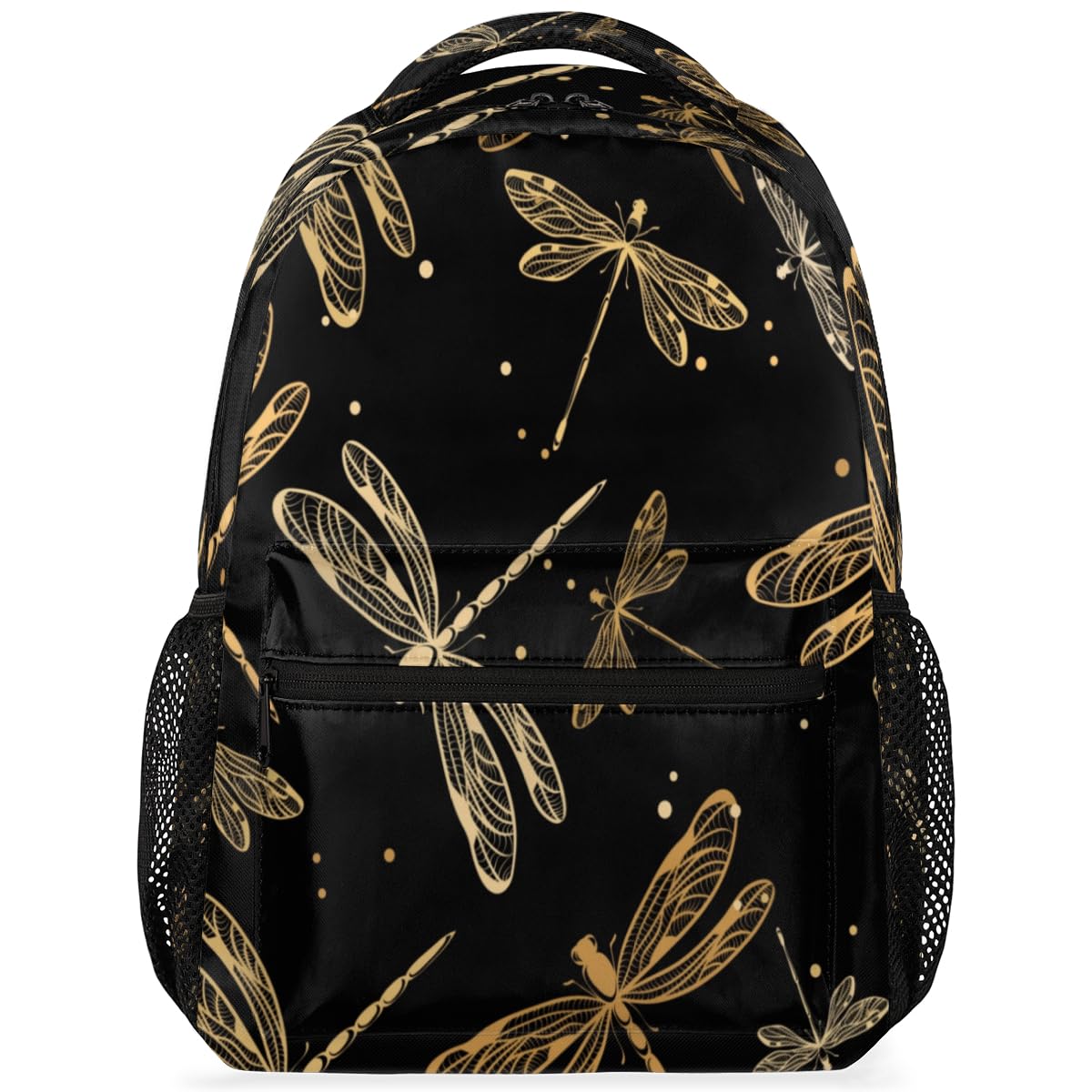 Mularoka Dragonflies Gold Black Laptop Backpack for Women Water Resistant College Travel Back Pack Computer Notebooks Laptop Bag Lightweight Daypack for Men