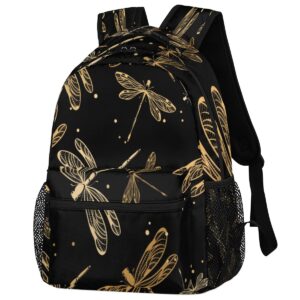 Mularoka Dragonflies Gold Black Laptop Backpack for Women Water Resistant College Travel Back Pack Computer Notebooks Laptop Bag Lightweight Daypack for Men