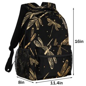 Mularoka Dragonflies Gold Black Laptop Backpack for Women Water Resistant College Travel Back Pack Computer Notebooks Laptop Bag Lightweight Daypack for Men