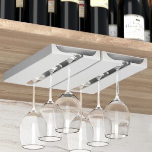 vaisoeny wine glass holder under cabinet ，wine glass rack - under cabinet stemware wine glass holder glasses storage hanger plastic organizer for bar punch-free self-adhesive 2 pack（white）