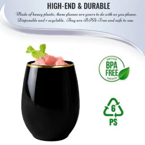 Smarty Had A Party Plastic Wine Tumbler, Disposable Stemless 12 oz Drinking Glasses, Elegant Drinkware in Bulk Order for Wedding, Birthday & All Occasions, 48 pcs (Black with Gold)