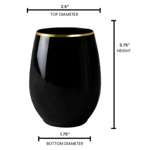 Smarty Had A Party Plastic Wine Tumbler, Disposable Stemless 12 oz Drinking Glasses, Elegant Drinkware in Bulk Order for Wedding, Birthday & All Occasions, 48 pcs (Black with Gold)