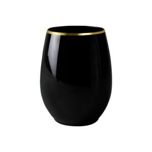 Smarty Had A Party Plastic Wine Tumbler, Disposable Stemless 12 oz Drinking Glasses, Elegant Drinkware in Bulk Order for Wedding, Birthday & All Occasions, 48 pcs (Black with Gold)