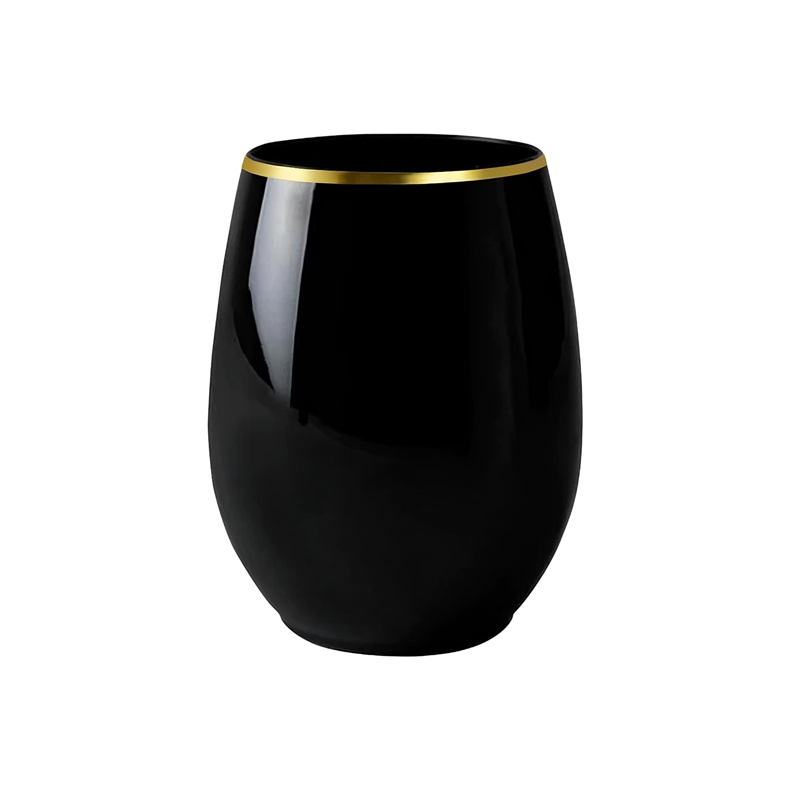 Smarty Had A Party Plastic Wine Tumbler, Disposable Stemless 12 oz Drinking Glasses, Elegant Drinkware in Bulk Order for Wedding, Birthday & All Occasions, 48 pcs (Black with Gold)