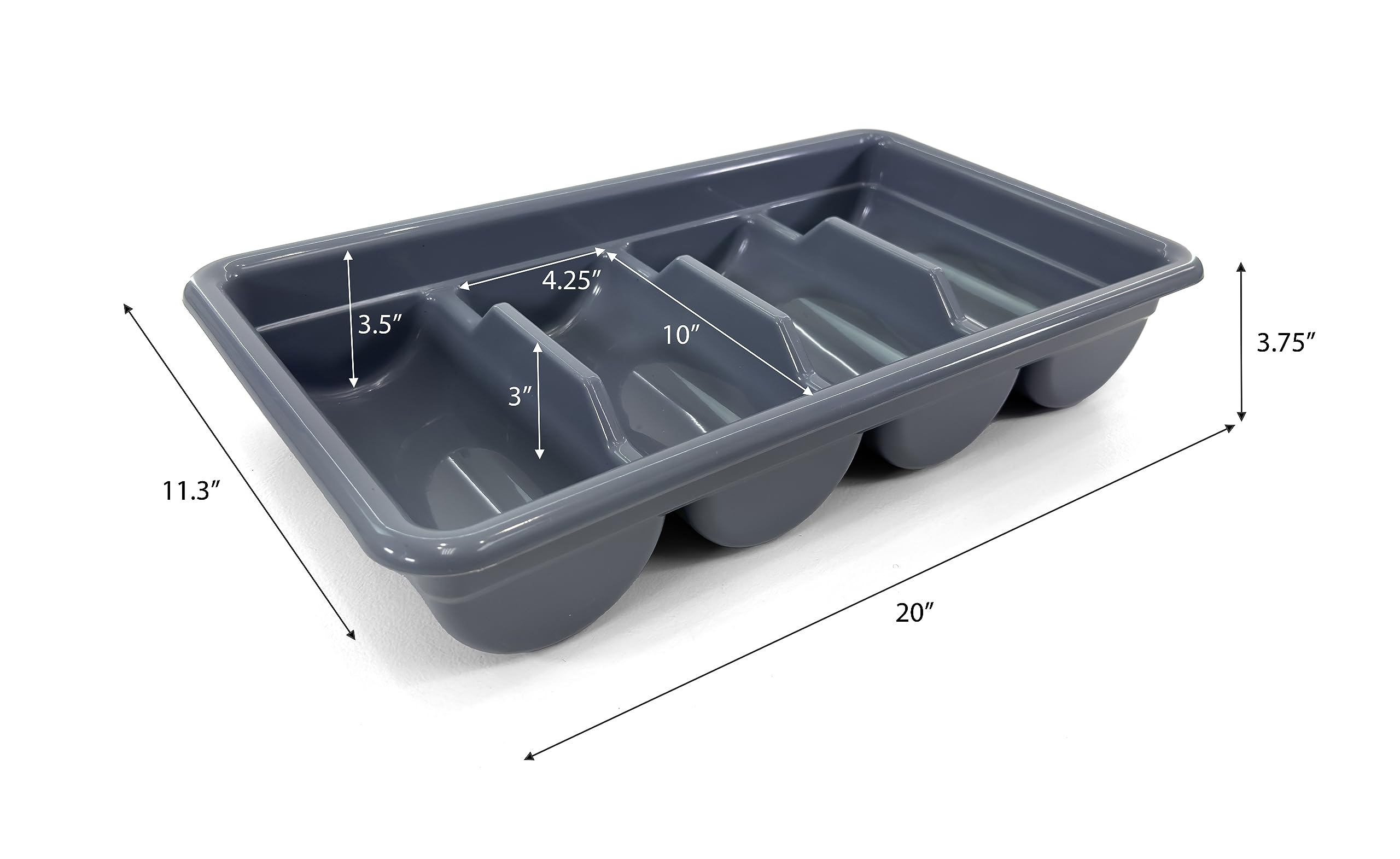 Farag Janitorial Cutlery Bin | Flatware Bin 4 Compartment Plastic | Commercial Cutlery Box Gray | Polypropylene Plastic.