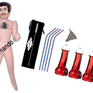 merrimix BUNDLE Inflatable Blow Up Male Doll Fernando with Novelty Wine Glasses for Bachelorette Parties, Naughty Gag Gift…