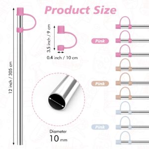 Jetstop 6 Straws with Cover for Stanley Tumbler - Reusable Stainless steel Metal with Silicone Stopper, Perfect for Stanley 40oz Accessories (12 Inch 3 Straight + 3 Bent Straws Fit 40oz)