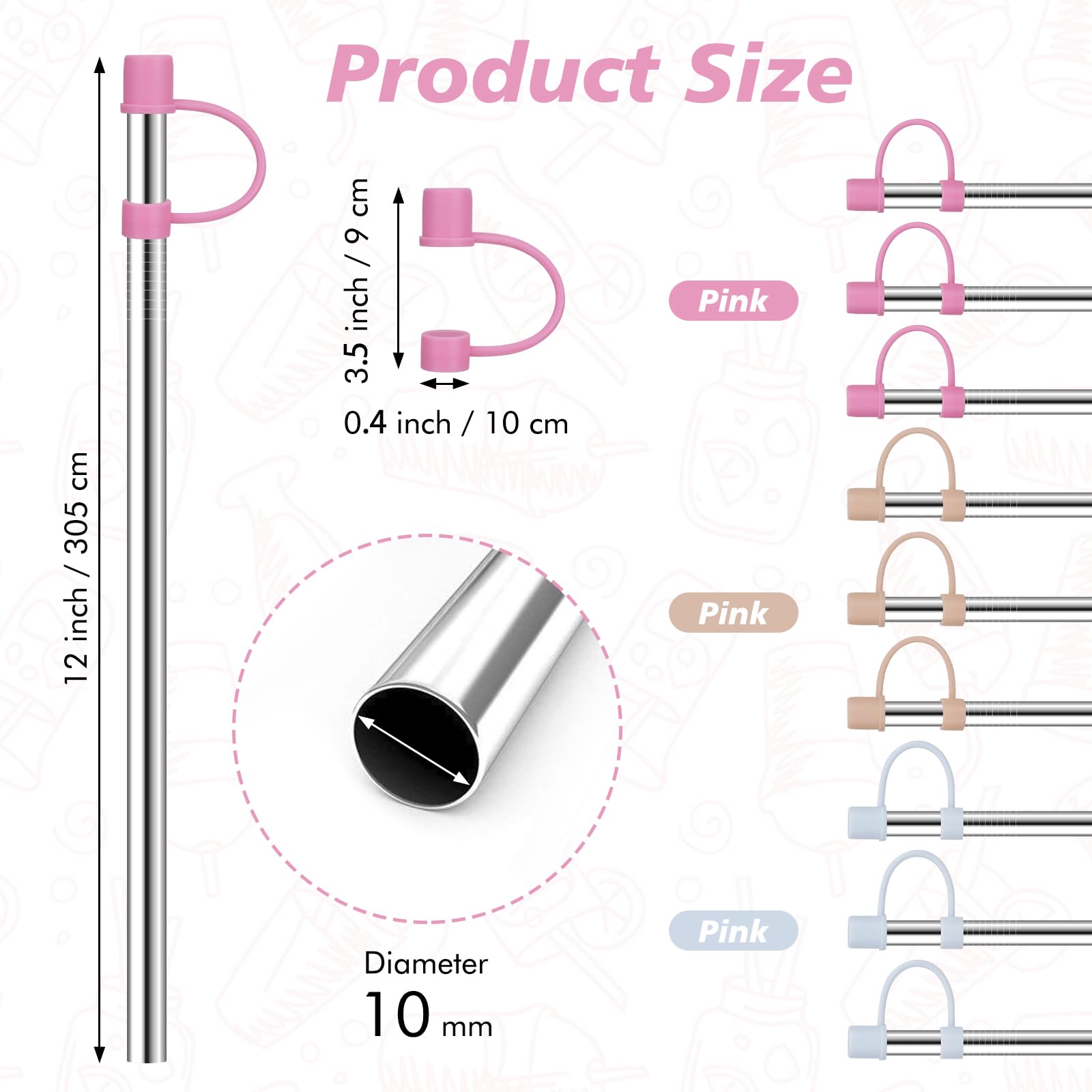 Jetstop 6 Straws with Cover for Stanley Tumbler - Reusable Stainless steel Metal with Silicone Stopper, Perfect for Stanley 40oz Accessories (12 Inch 3 Straight + 3 Bent Straws Fit 40oz)