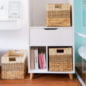 CHI AN HOME Wicker Hyacinth Cube Baskets Pack 4 + Set 4 Nesting Storage Baskets