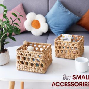 CHI AN HOME Wicker Hyacinth Cube Baskets Pack 4 + Set 4 Nesting Storage Baskets