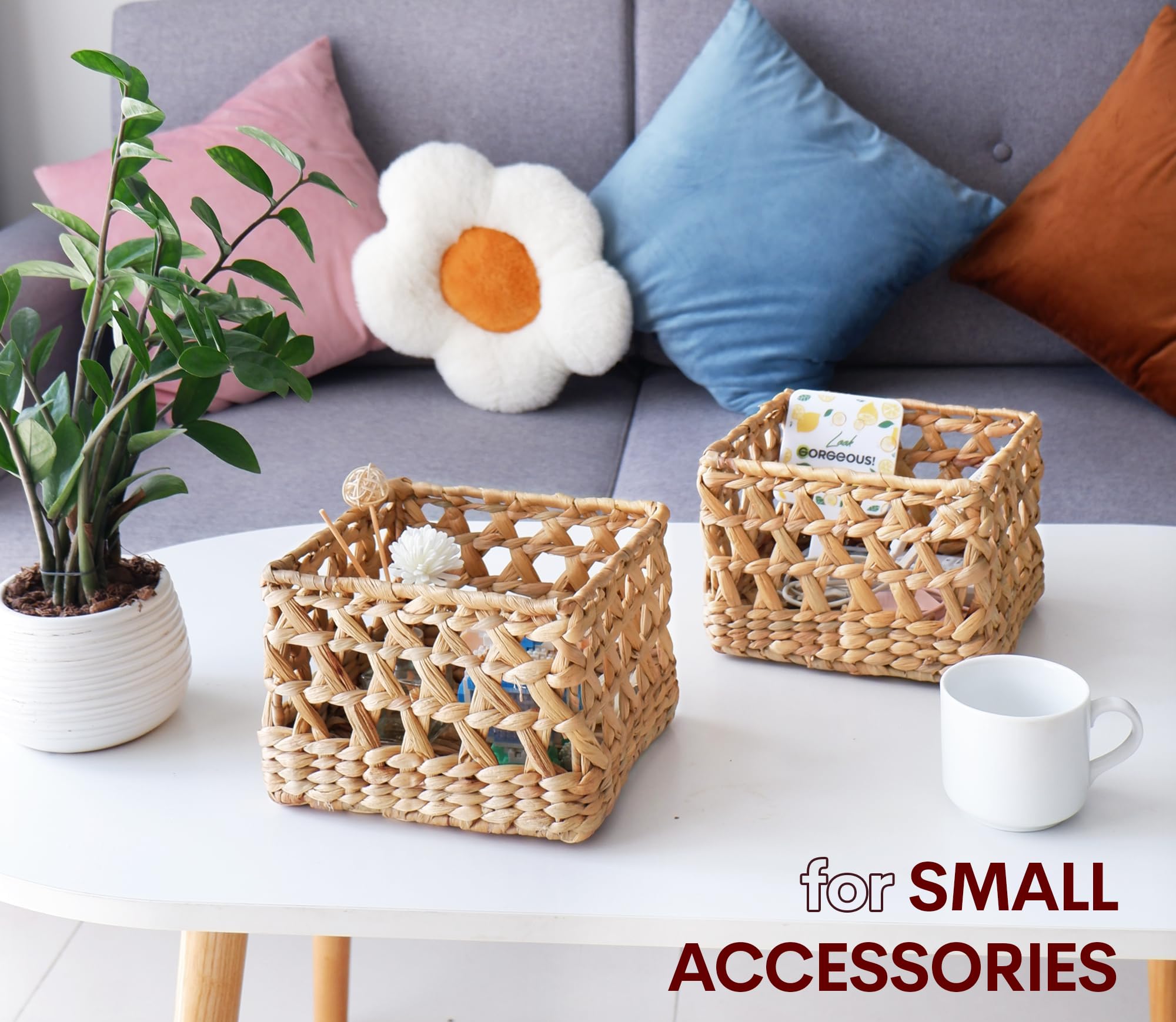 CHI AN HOME Wicker Hyacinth Cube Baskets Pack 4 + Set 4 Nesting Storage Baskets