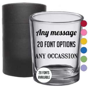 Personalized Printed 2.5oz 1pk Shot Glasses – Customized Gift for Women Men, Custom Message Name Date, Birthday Gift Ideas Friend Her Him, 21st Party Favors, Cute Funny, 16 Colors, Your Text Here