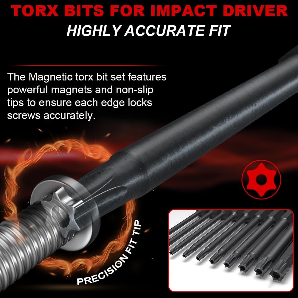 10PCS Torx Bits Set 3.52Inch Torx Screwdriver Bits Set,Impact Tough Anti-Slip Magnetic #7,#8,#9,#10,#15,#20,#25,#27,#30,#40 Torx Head Power Bits,S2 Alloy Steel Security Bit Set.