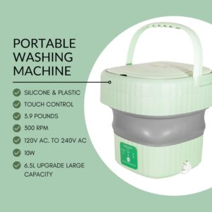 LogarMéxico Portable Washing Machine 6.5L - Mini Washing Machine - Small Washing Machine - Mini Washer Machine - Foldable Washing Machine - Portable Washer Machine -(Green)- 2 Foldable Hangers