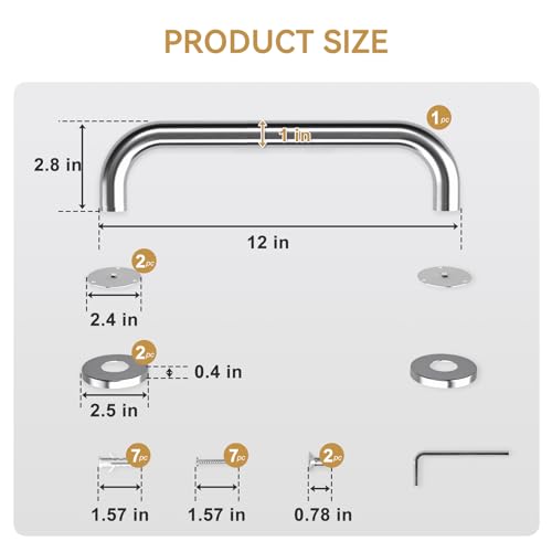 AmazerBath Shower Grab Bars for Bathtubs and Showers, Handicap Grab Bars for Shower Anti Slip, Shower Grab Bars for Senior for Wall Stainless Steel, Holds up to 500LBs, 12"L x 1"D, Brushed Nickel