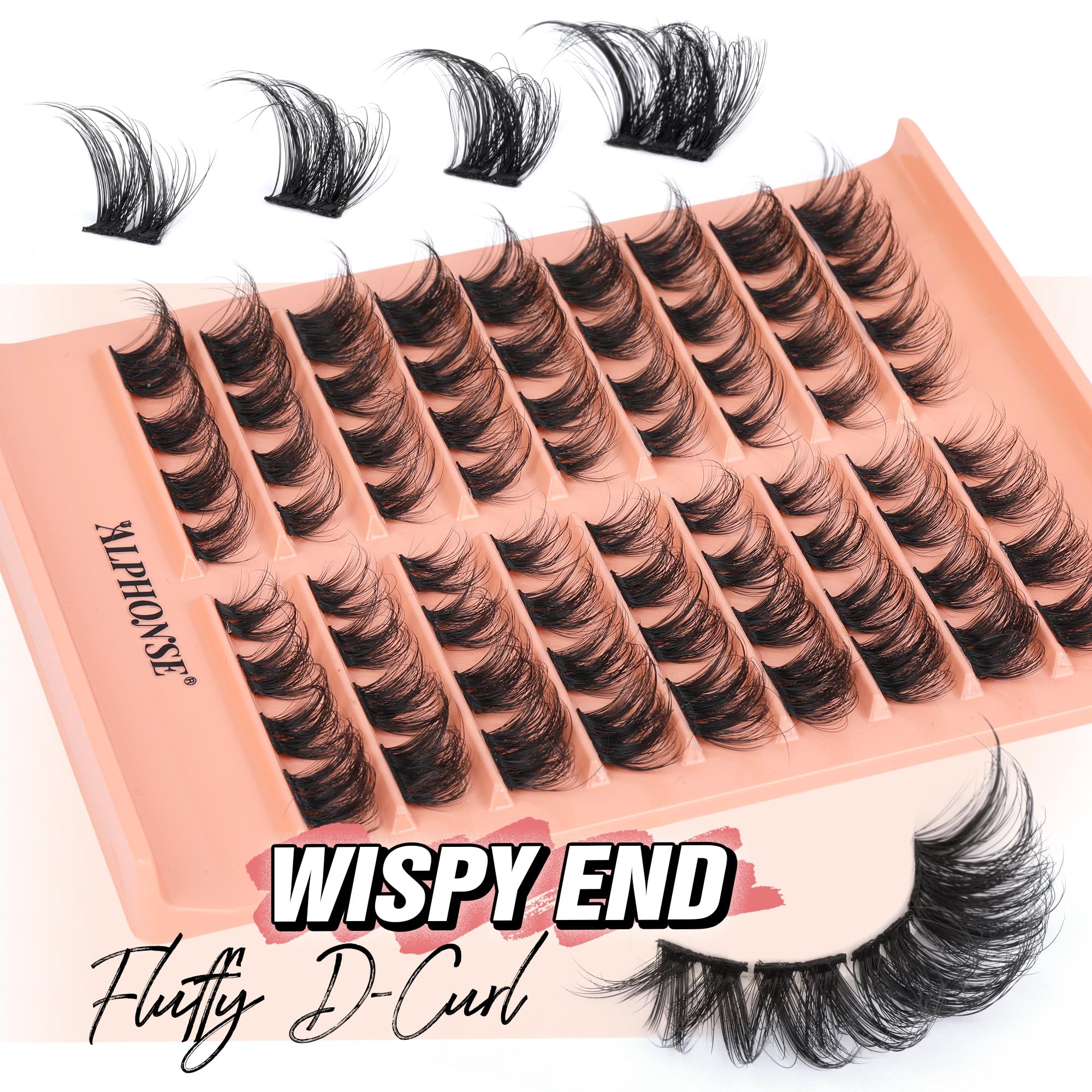 Lash Extension Individual Lashes Wispy Lash Clusters 18mm Cat Eye Cluster Lashes D Curl Eyelash Clusters DIY at Home Faux Mink Eyelash Extensions by ALPHONSE(72Pcs)