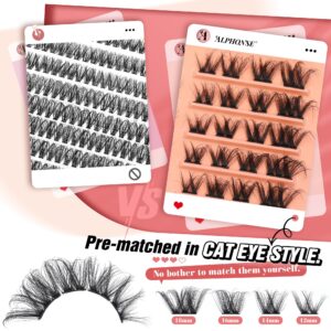 Lash Extension Individual Lashes Wispy Lash Clusters 18mm Cat Eye Cluster Lashes D Curl Eyelash Clusters DIY at Home Faux Mink Eyelash Extensions by ALPHONSE(72Pcs)