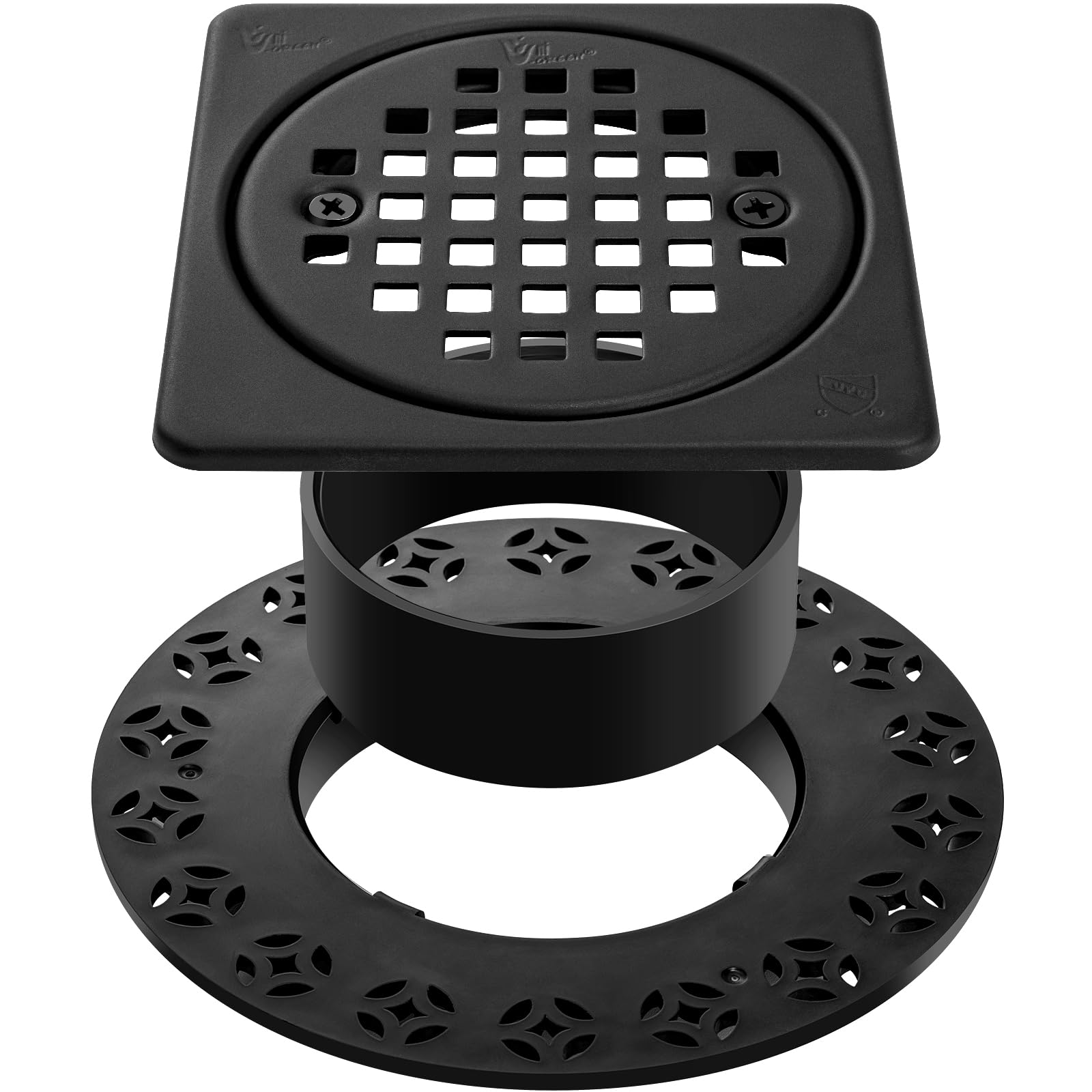 4 Inch Drain Kit Compatible with Schluter Kerdi-Drain Flange Square Shower Drain - CUPC Certification, SS304 Stainless Steel and ABS Material, Matte Black