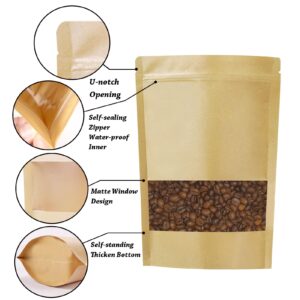 100 PCS Resealable Bags, Stand Up Kraft Paper Bags with Matte Window, Zipper Lock Food Storage Bags for Small Business and Home, 3.54 * 5.51 Inches Reusable Sealable Bags for Packaging